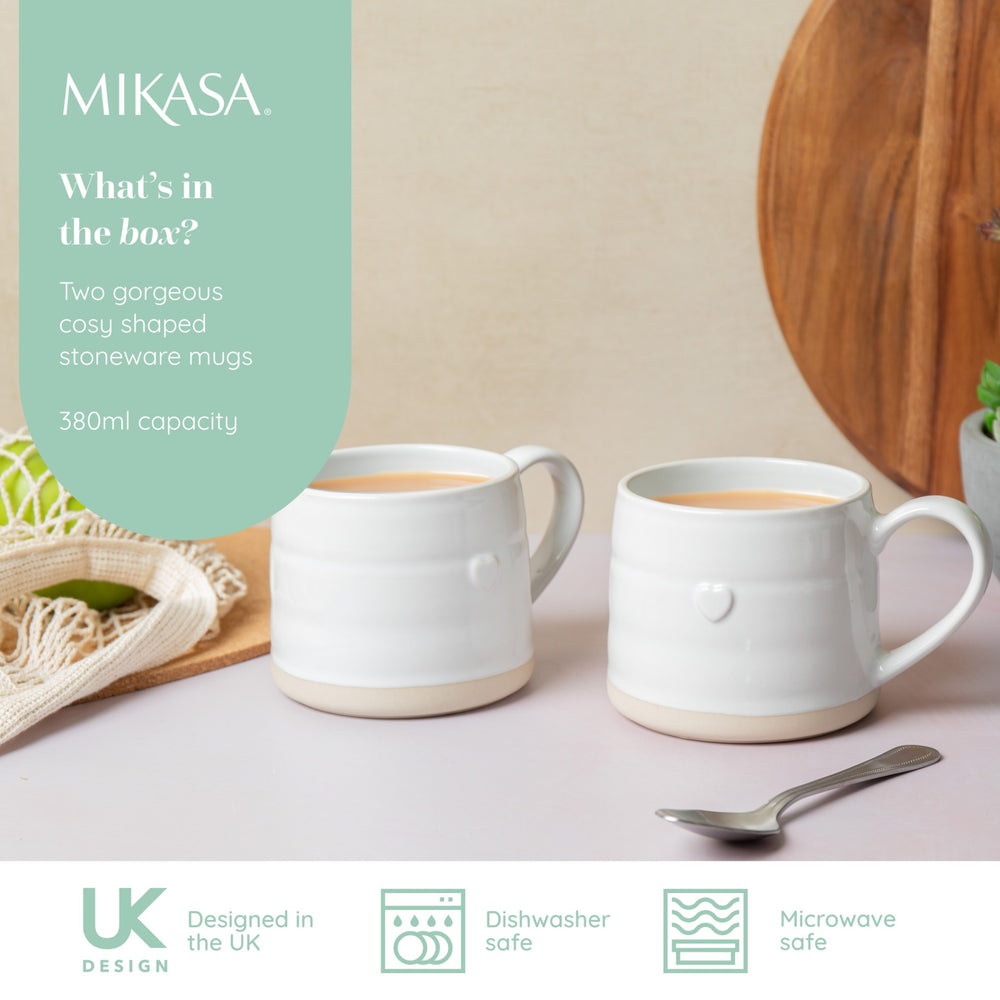 Mikasa Farmhouse Heart Stoneware Mugs, Set of 2, 380ml, White – CookServeEnjoy