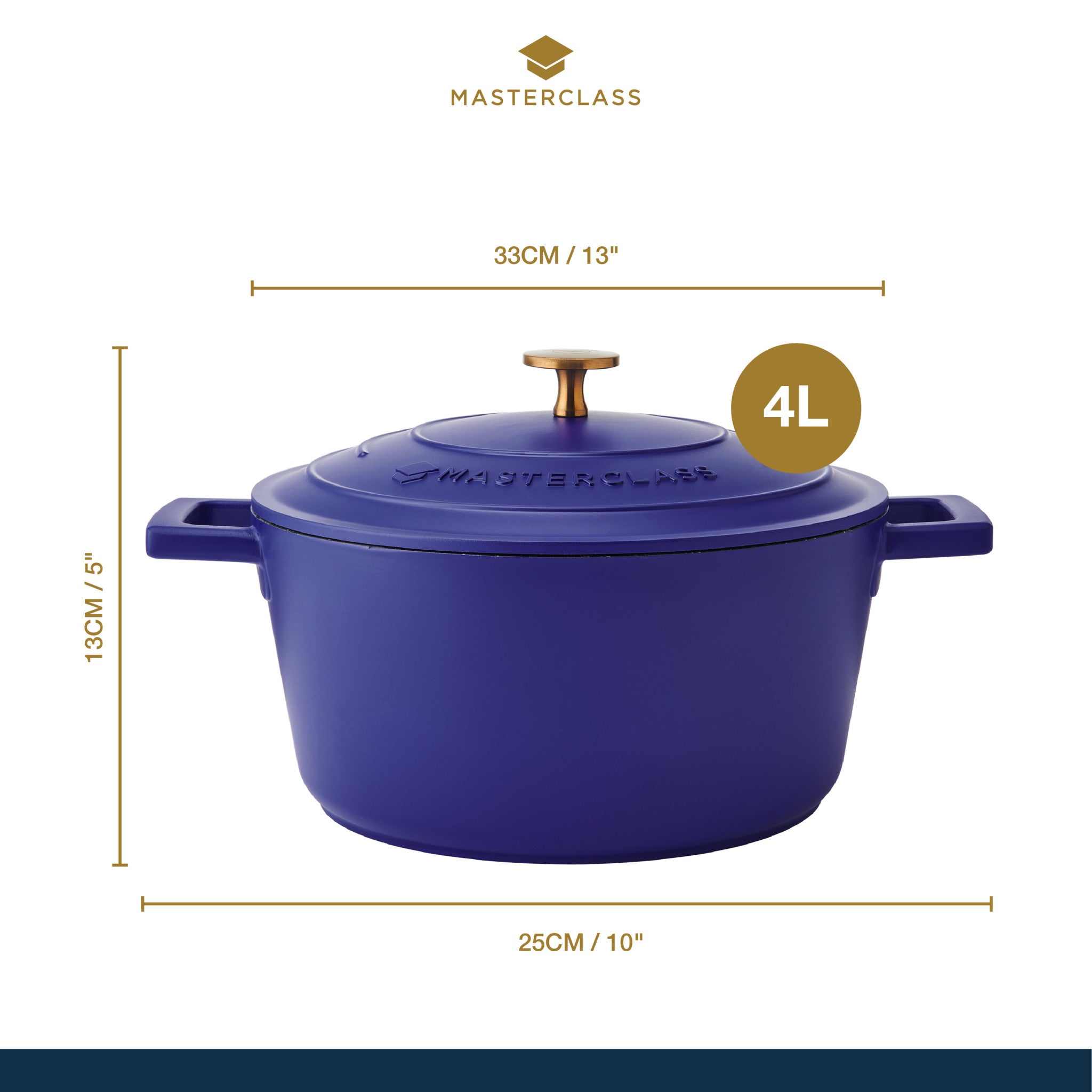 MasterClass Electric Blue Cast Aluminium Casserole Dish, 4L ...