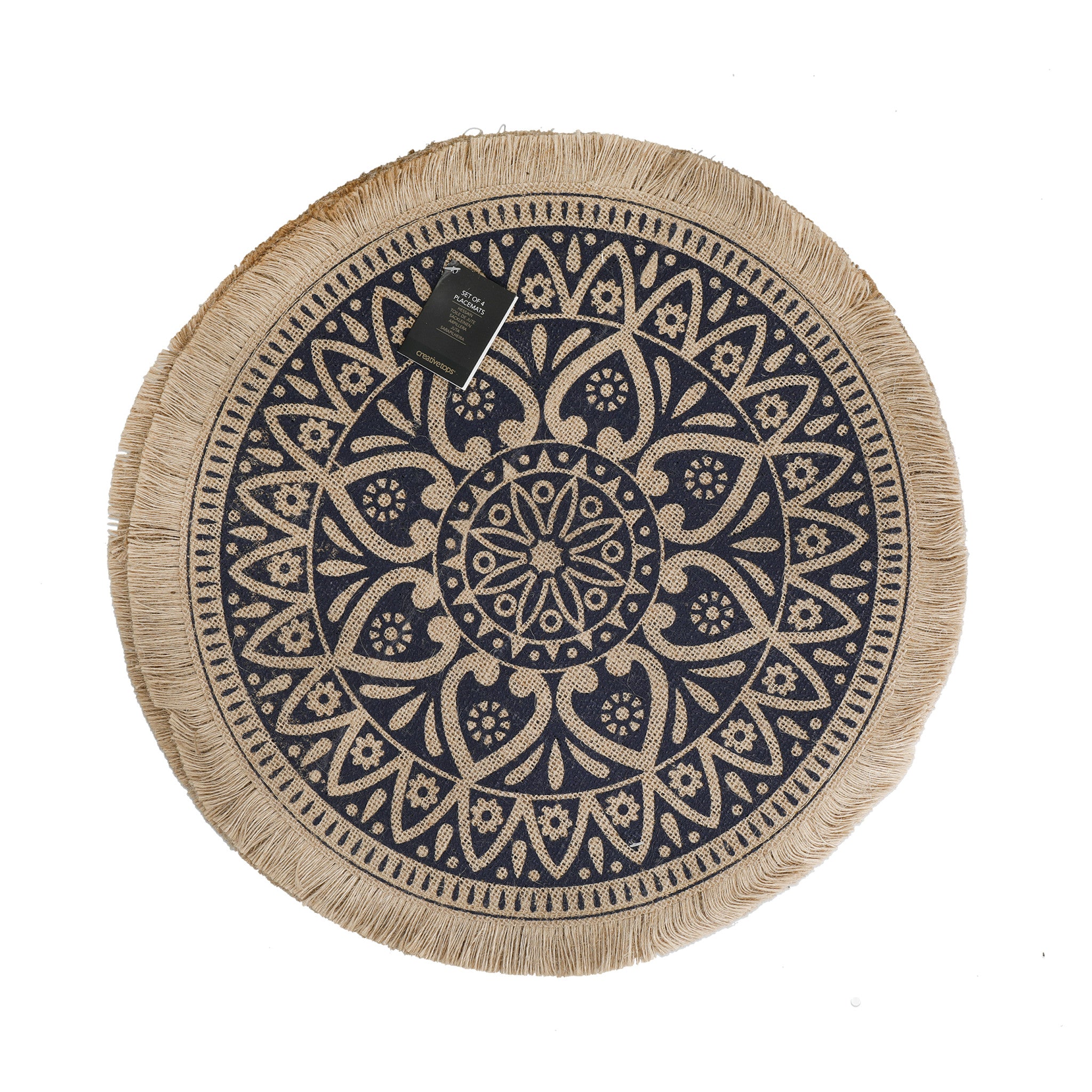Creative Tops Set of 4 Jute Placemats with Mandala Design, Natural Pri ...