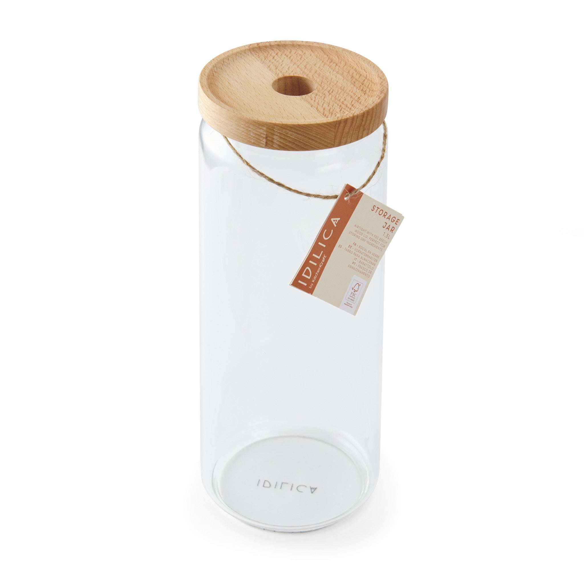 KitchenCraft Idilica Glass Storage Jar with Beechwood Lid, 1300ml ...
