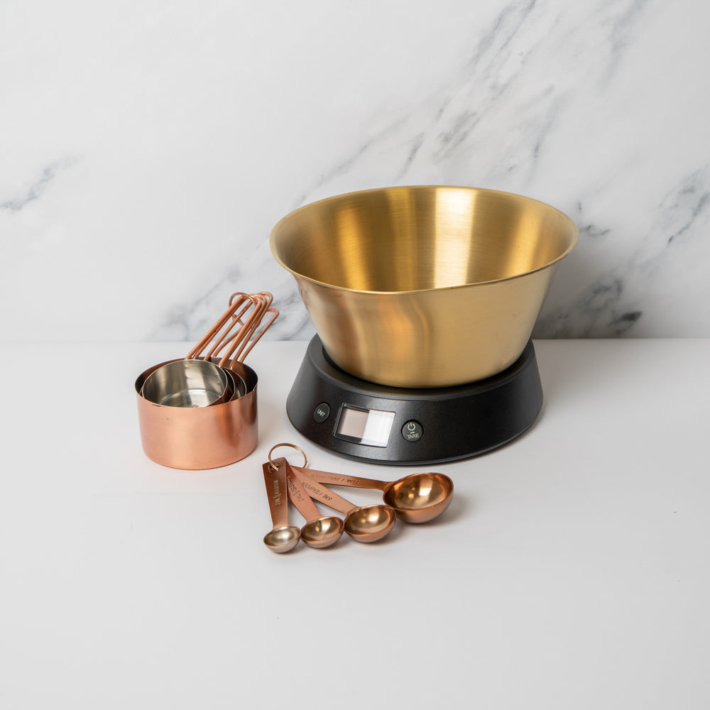 9pc Kitchen Measuring Set with Digital Scales & Brass Bowl, 4x Copper ...