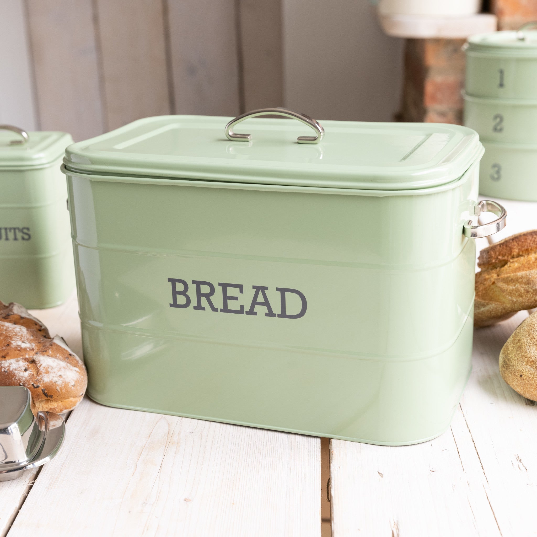 Living Nostalgia Large Metal Bread Bin - English Sage Green ...