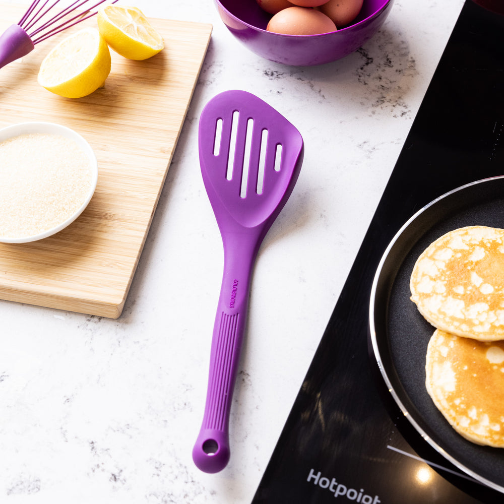 Colourworks Purple Silicone Fish Slice with Raised Edge, Slotted Desig ...