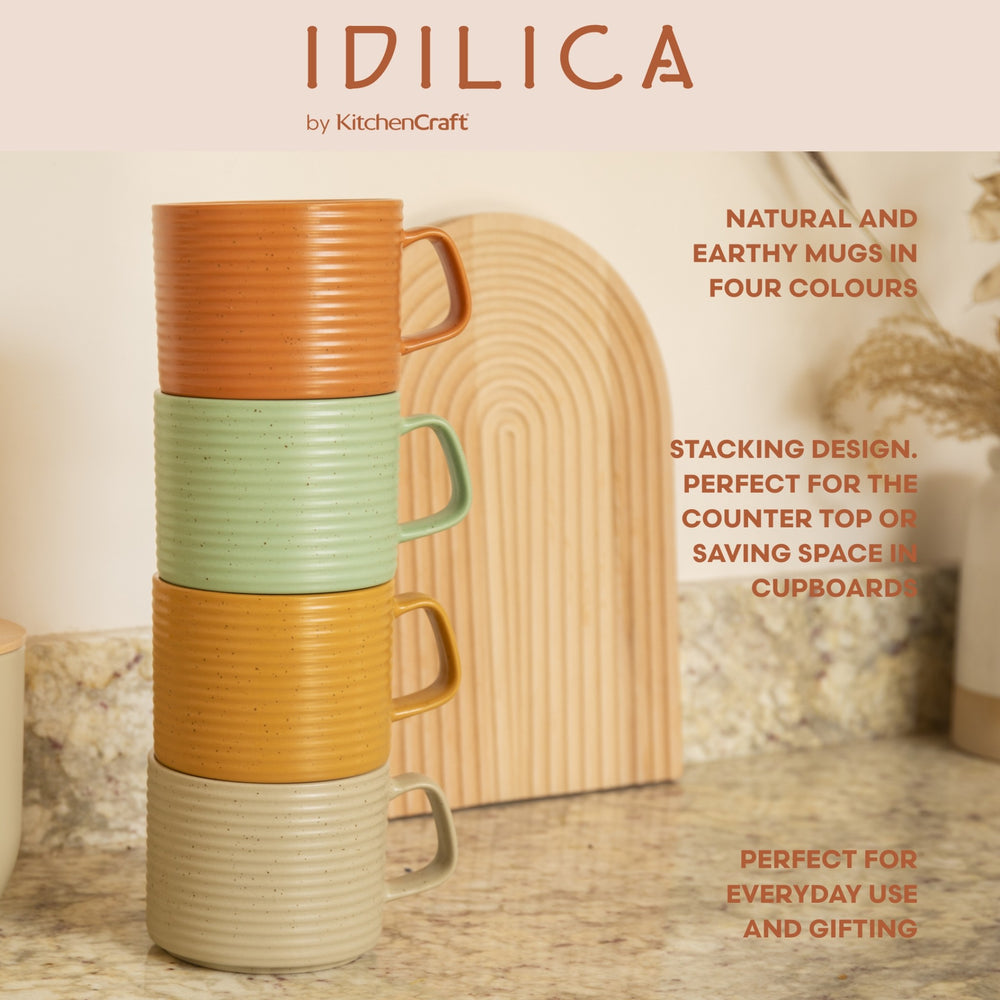 KitchenCraft Idilica Stacking Stoneware Mugs, Set of Four, 400ml ...