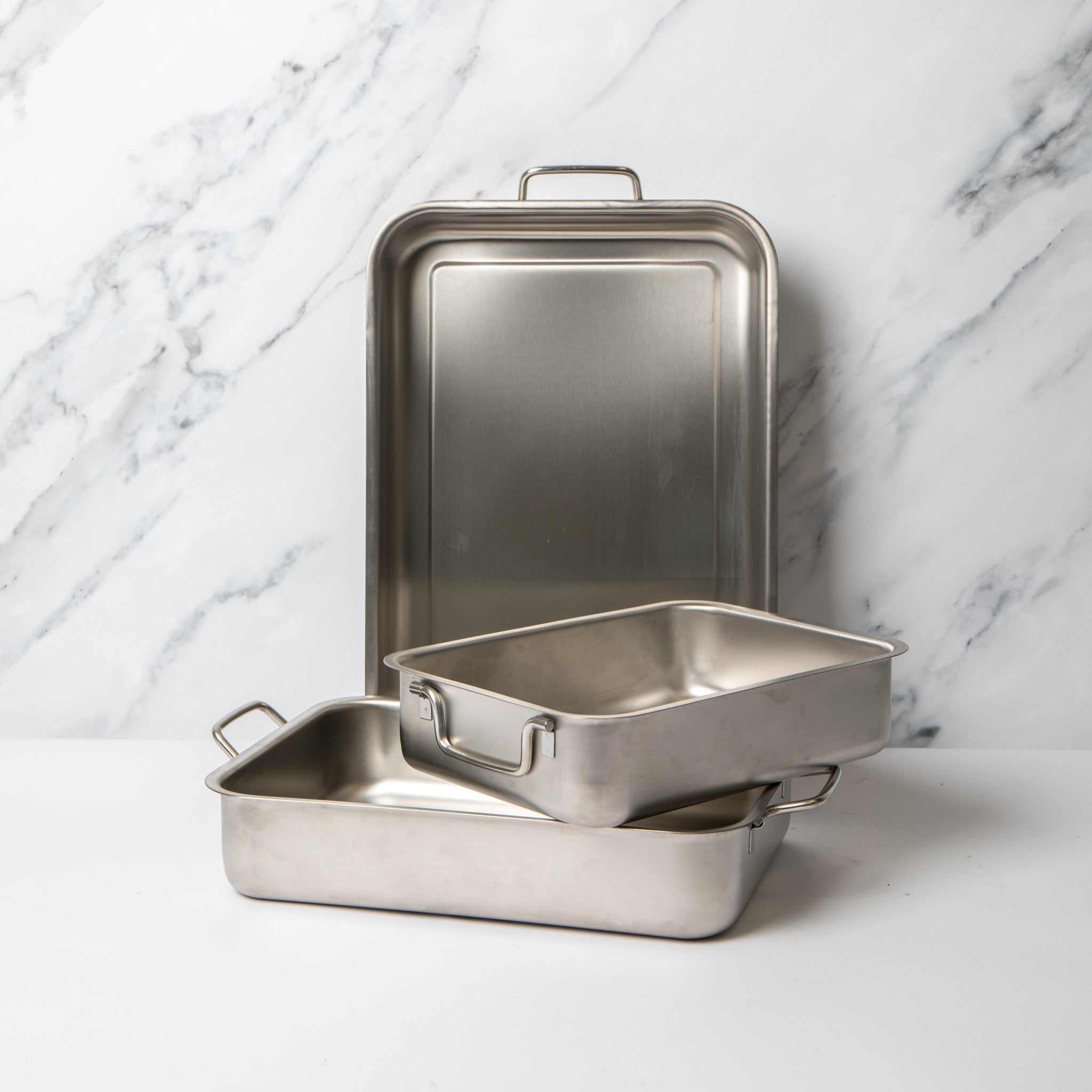 Set of Three Stainless Steel Heavy Duty Roasting Pans, 27cm x 20cm, 32 ...