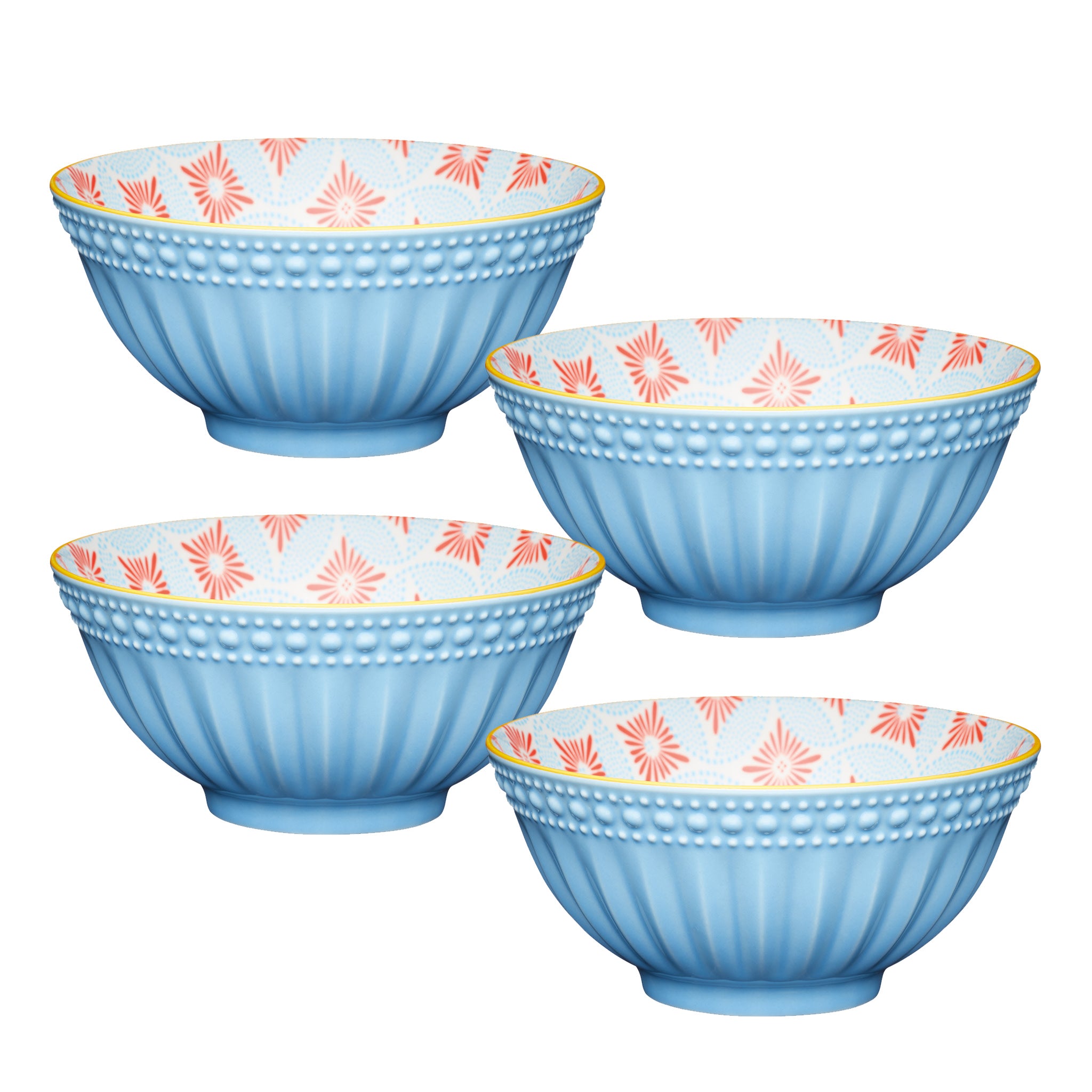 Set of 4 KitchenCraft Pale Blue Detailed Ceramic Bowls – CookServeEnjoy