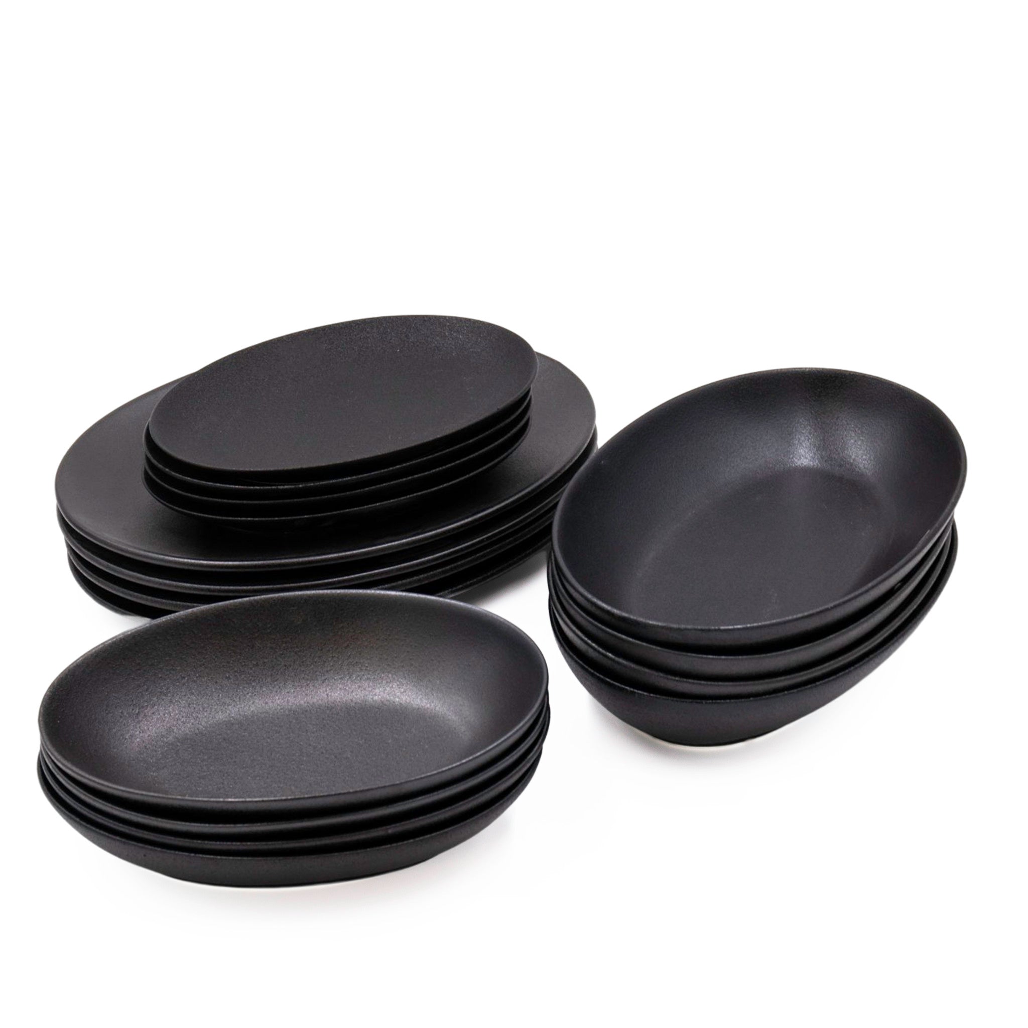 16pc Black Dinnerware Set with 4x 25cm Plates, 4x 35cm Plates, 4 x 25c ...