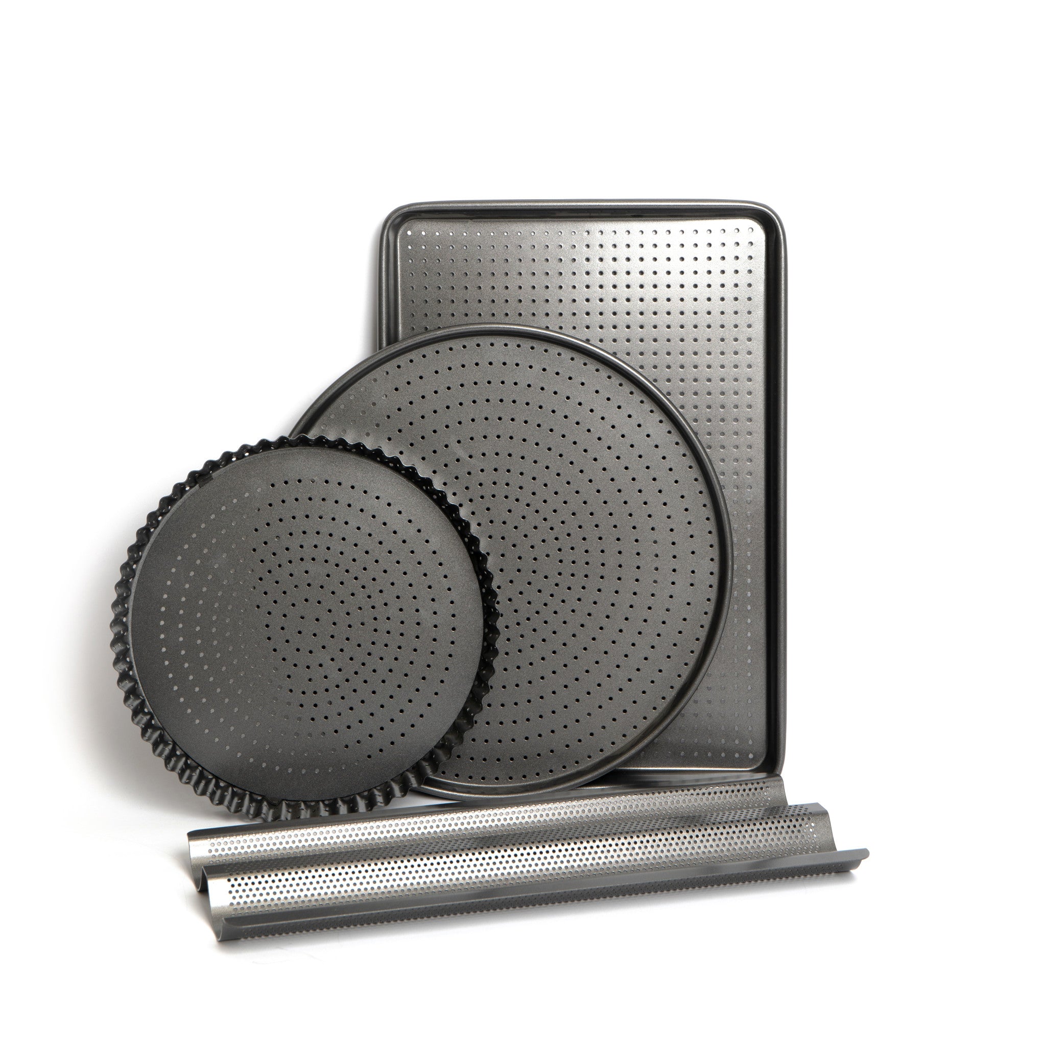 4pc Crusty Bake Non-Stick Bakeware Set with Quiche Tin, Pizza Crisper ...