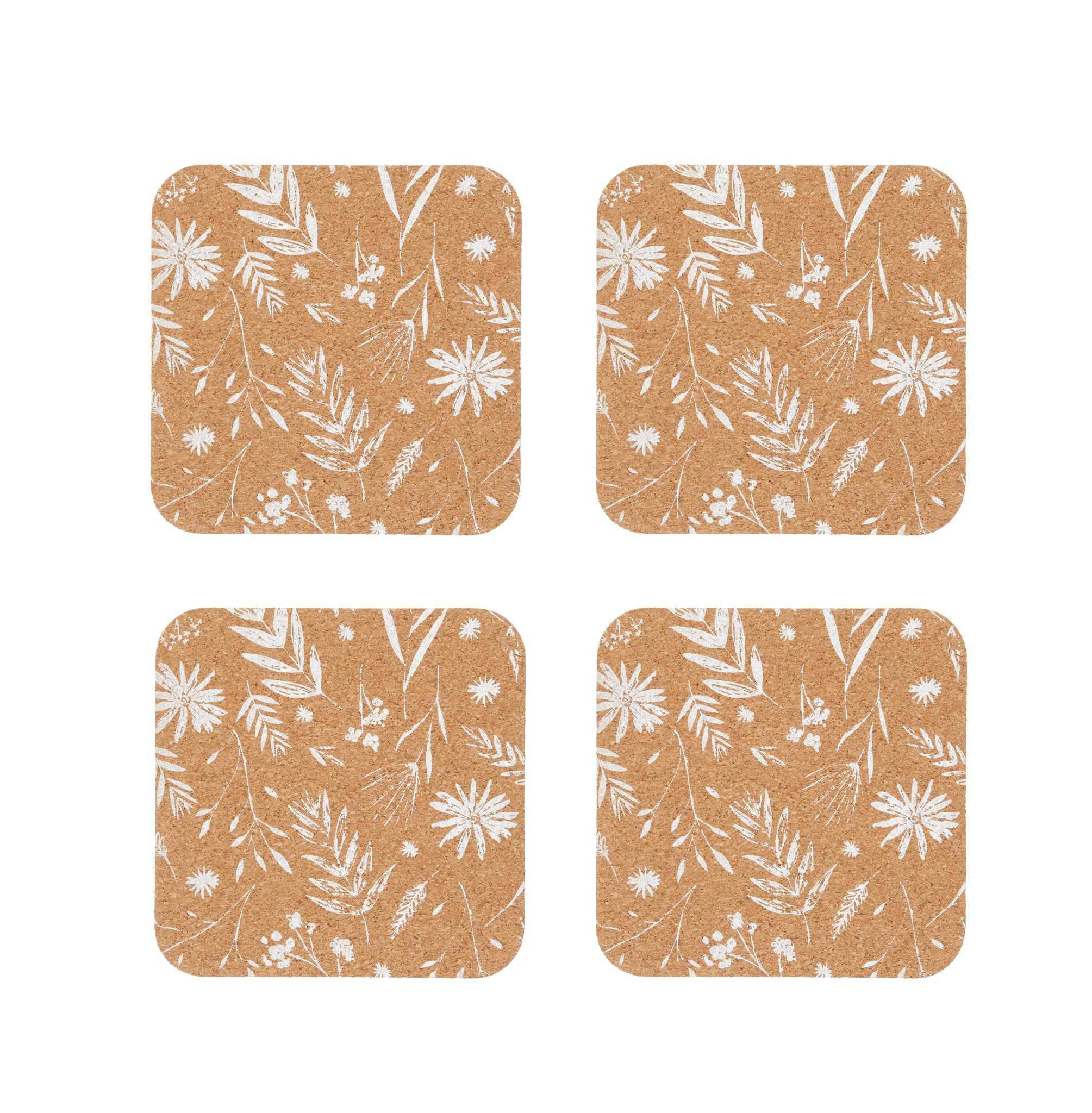 Natural Elements Set of 4 Biodegradable Cork Coasters, 12 x 12cm ...