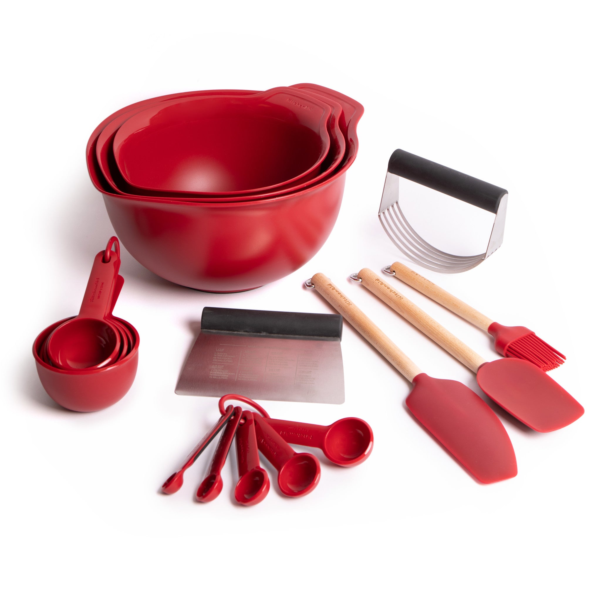 6pc Baking Set including Red Mixing Bowls, Measuring Spoons & Cups, Pa ...