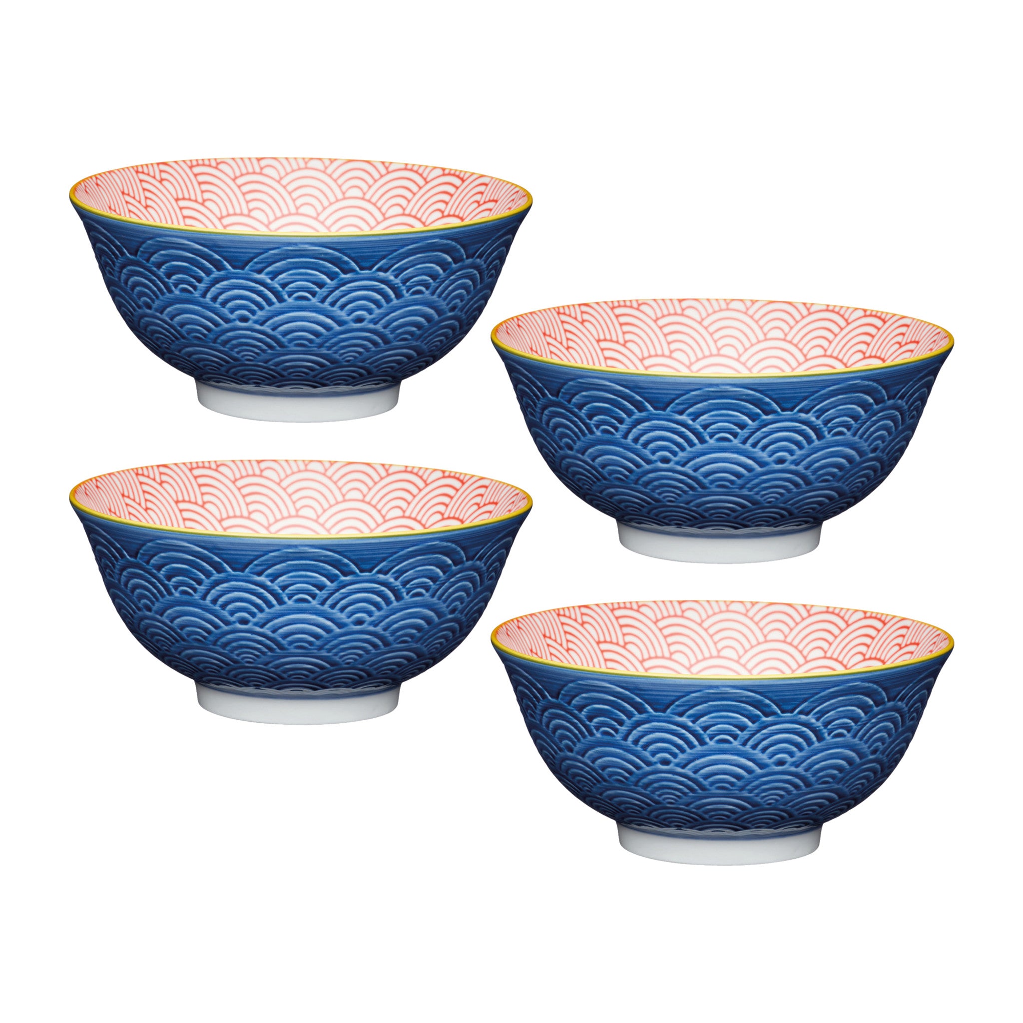 Set of 4 KitchenCraft Blue Arched Pattern Ceramic Bowls – CookServeEnjoy