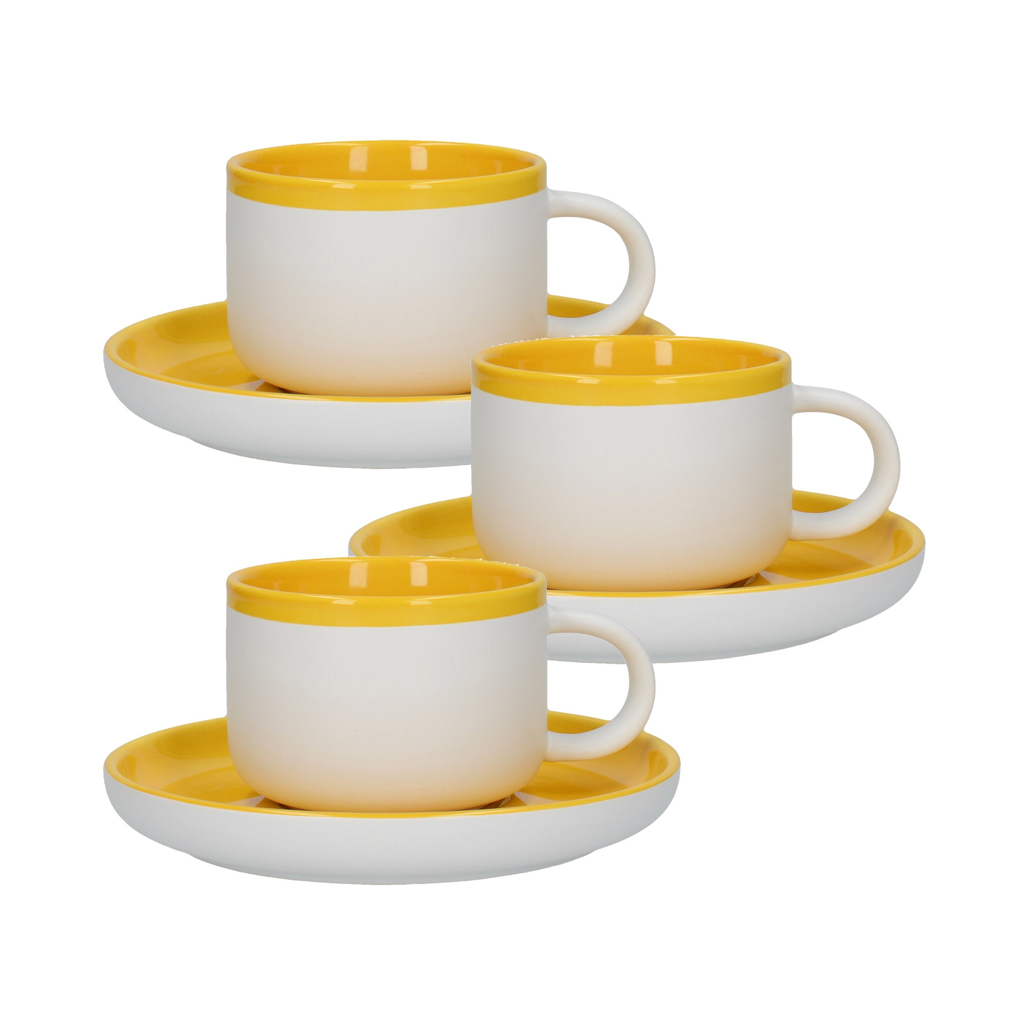 Set of 3 La Cafetiere Barcelona Mustard 250ml Tea Cups And Saucers ...