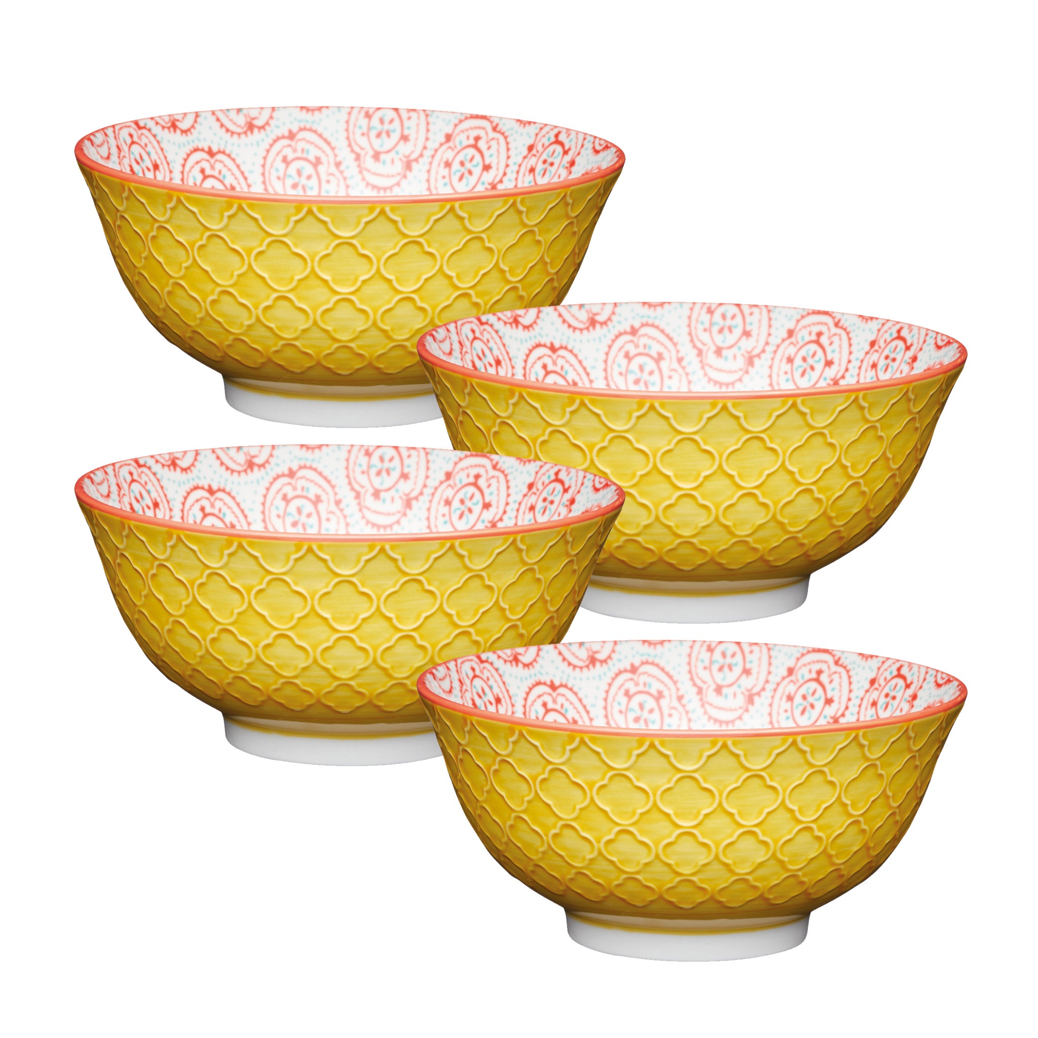 Set of 4 KitchenCraft Bright Yellow Floral Ceramic Bowls – CookServeEnjoy