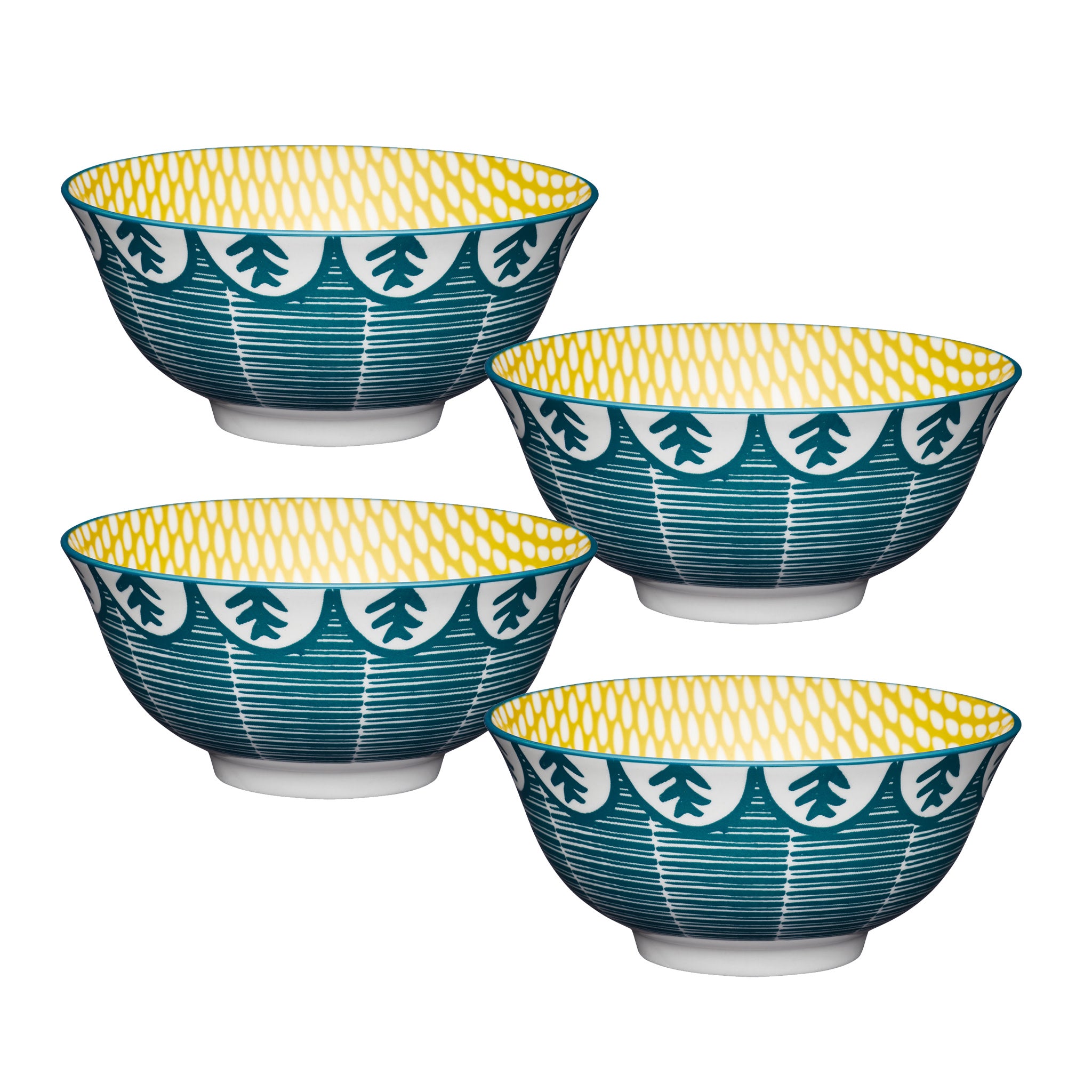 Set of 4 KitchenCraft Colourful Folk Pattern Ceramic Bowls – CookServeEnjoy