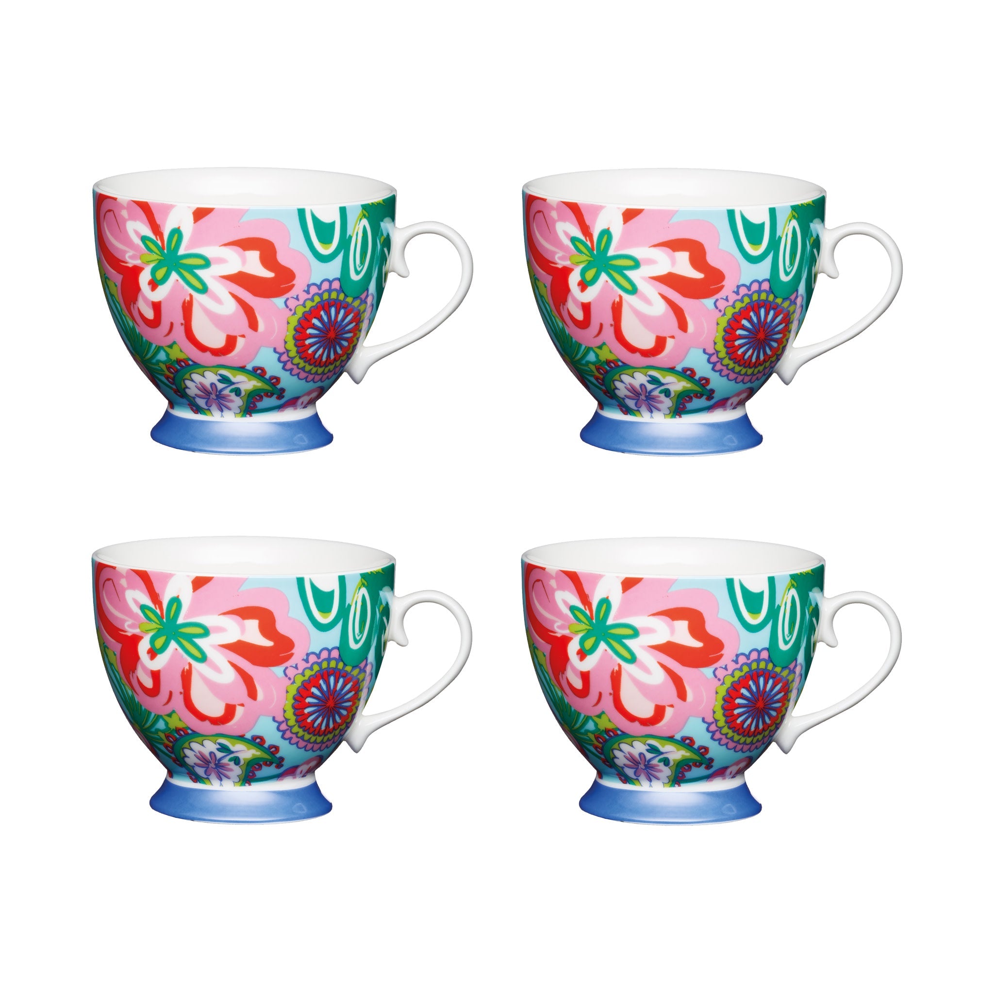 Set of 4 KitchenCraft China Bright Floral Footed Mugs – CookServeEnjoy
